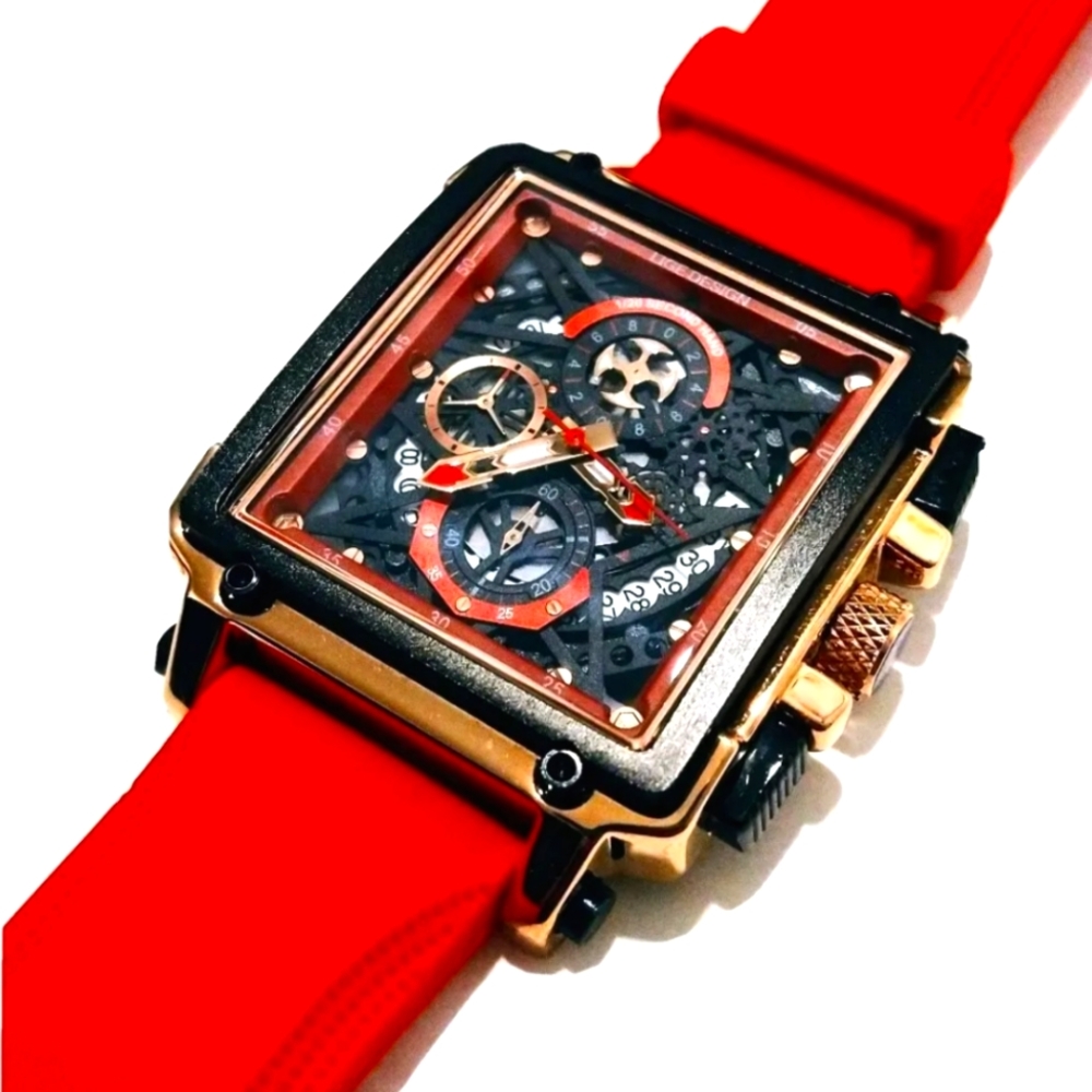 Red Rose Gold Chronograph Sports Watch - Gem